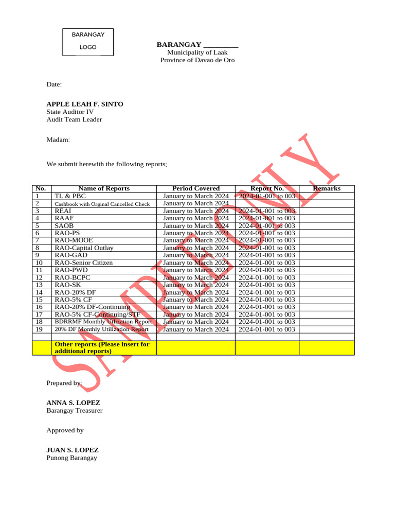 Barangay Financial Reports Q1 2024 | PDF