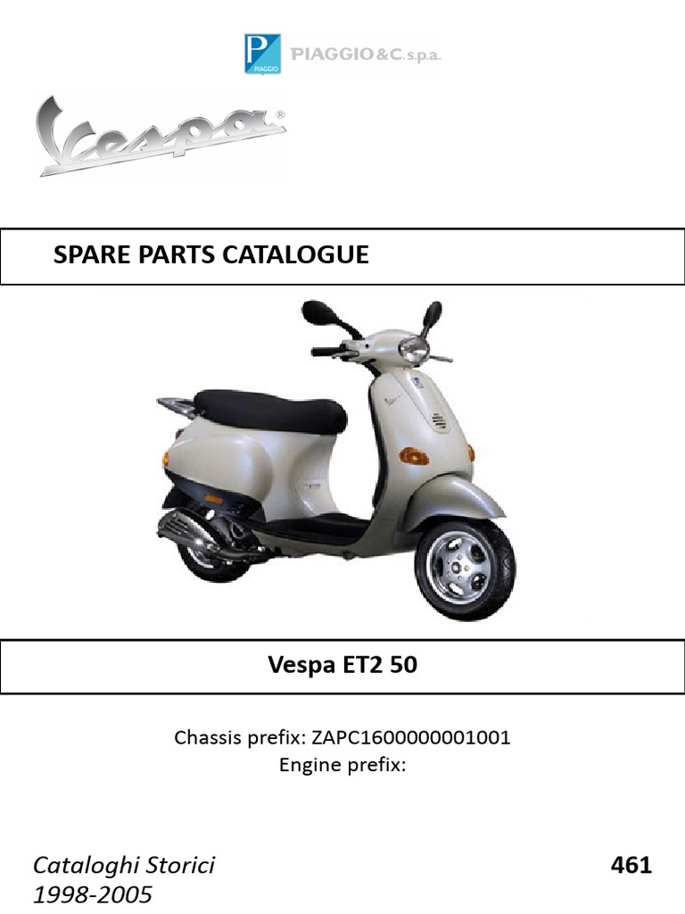 Vespa ET2 50 Spare Parts Catalogue | PDF | Vehicle Technology | Vehicles