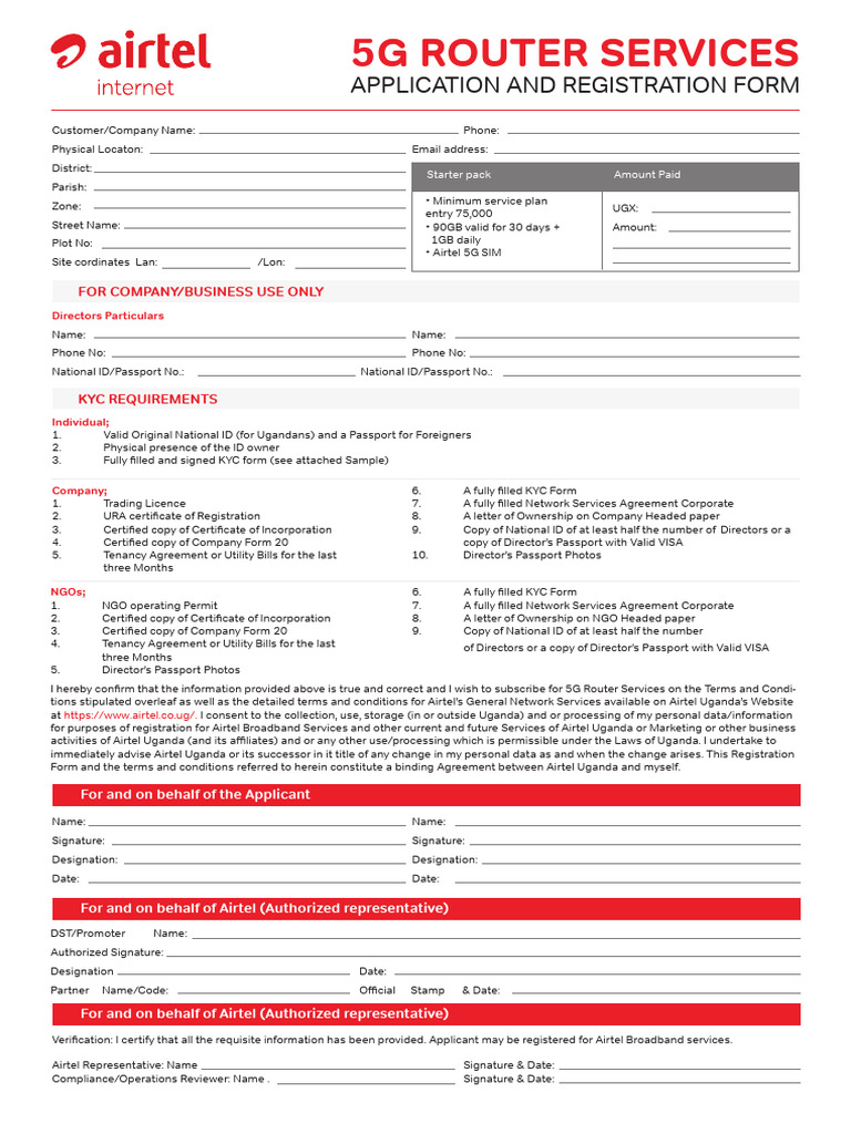 5G Router Services Registration Form | PDF | Legal Liability | Breach ...