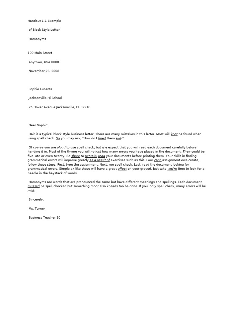 Block Style Letter Error Correction Guide | PDF