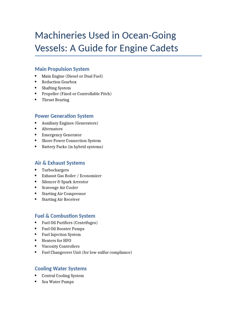 Ocean Going Ship Machineries For Engine Cadets | PDF