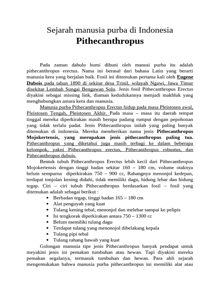 Pithecanthropus Erectus: Missing Link Manusia | PDF