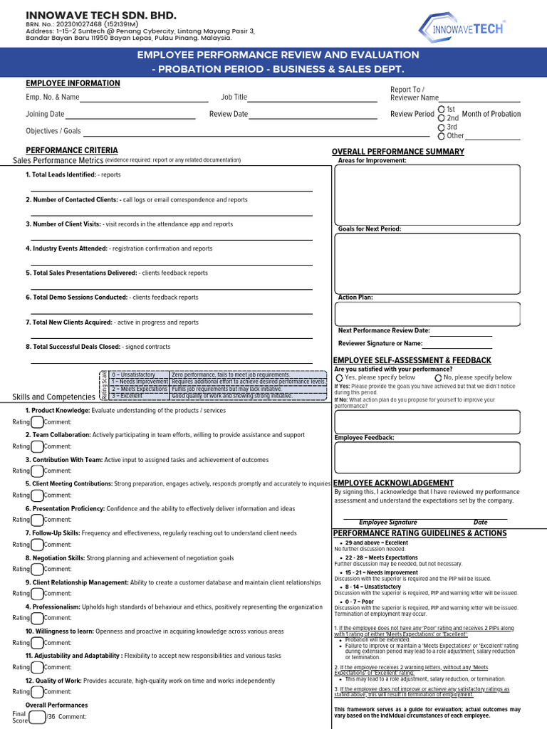 Probation Review Template for Sales Staff | PDF | Employment | Negotiation