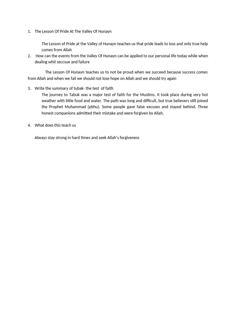 The Lesson of Pride at The Valley of Hunayn | PDF