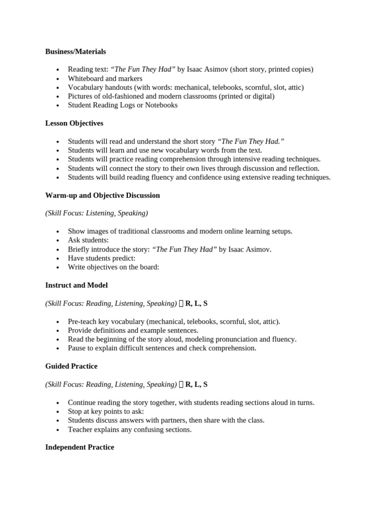 Reading- The Fun They Had” by Isaac Asimov | PDF