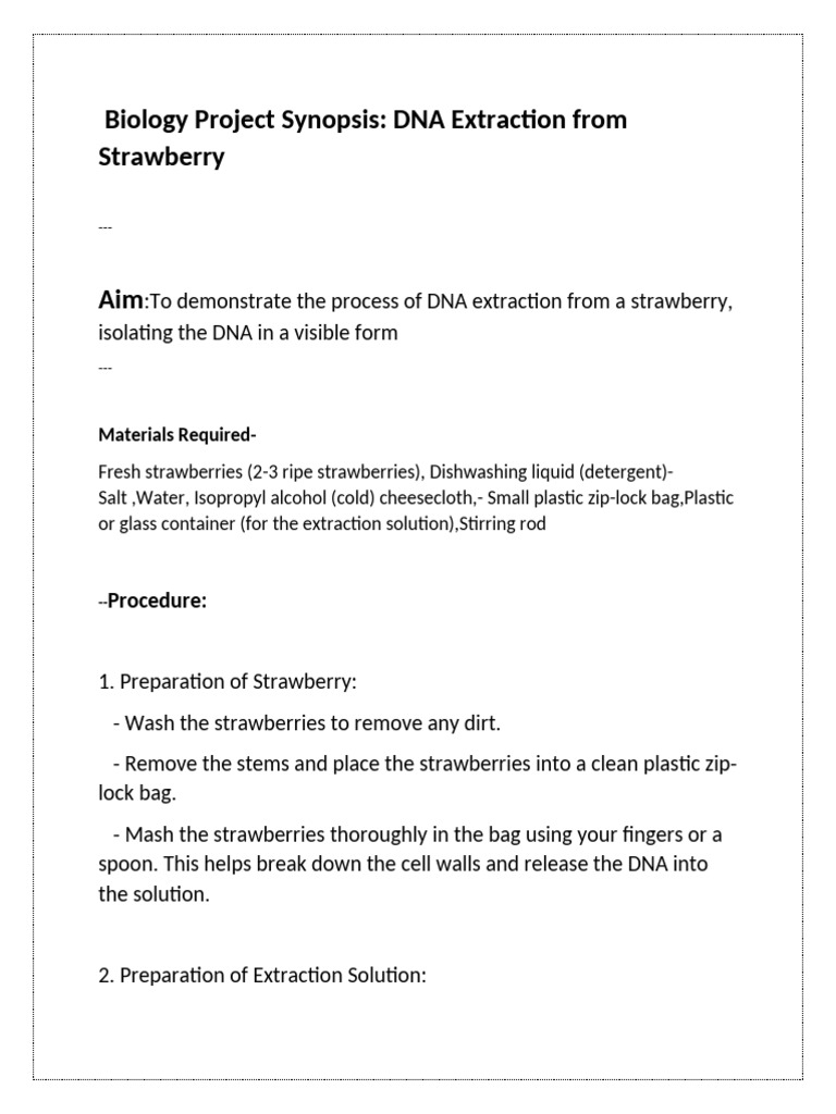 Biology Project Synopsis | PDF | Dna | Teaspoon