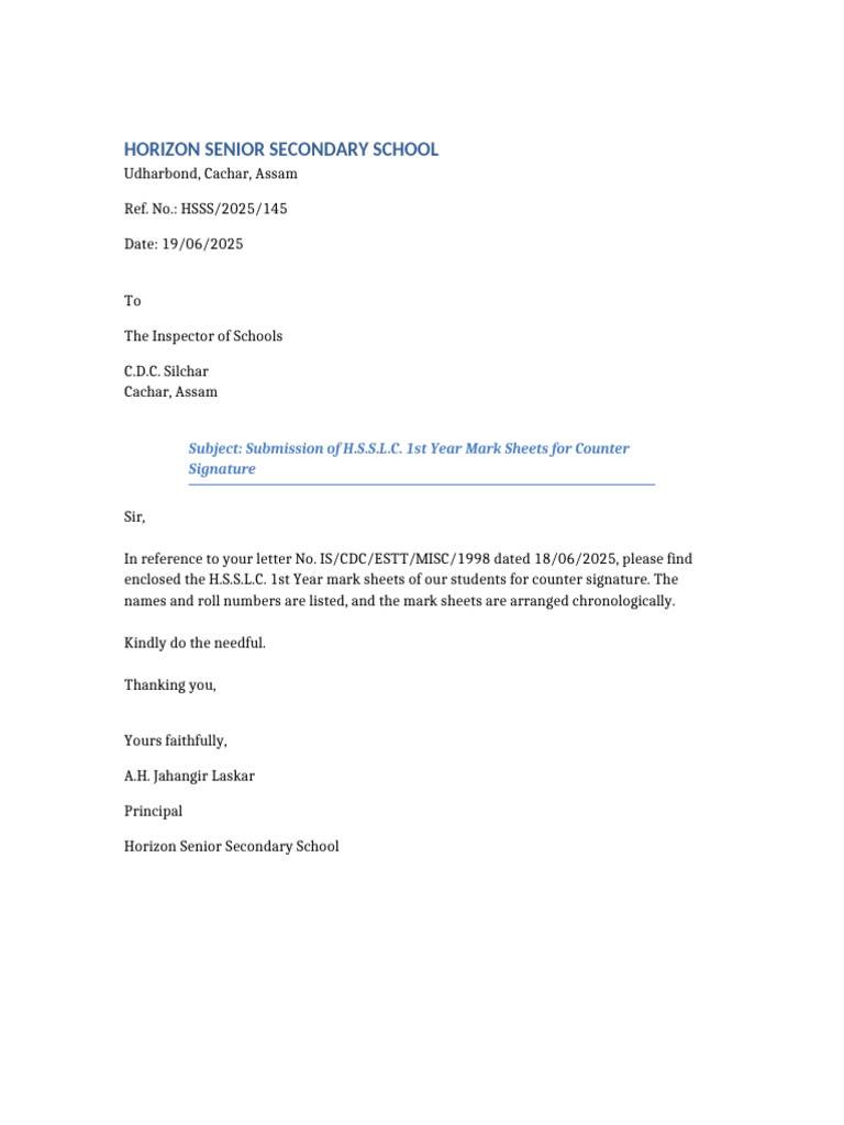 Brief Forwarding Letter Horizon School | PDF