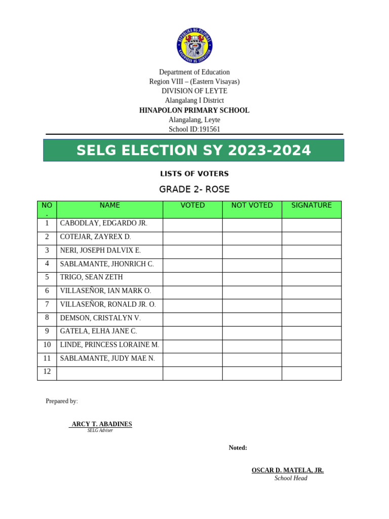 SELG Election Voter Lists 2023-2024 | PDF