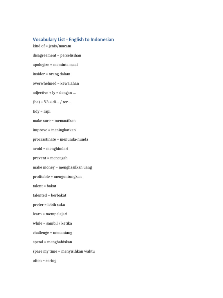 Vocabulary List | PDF
