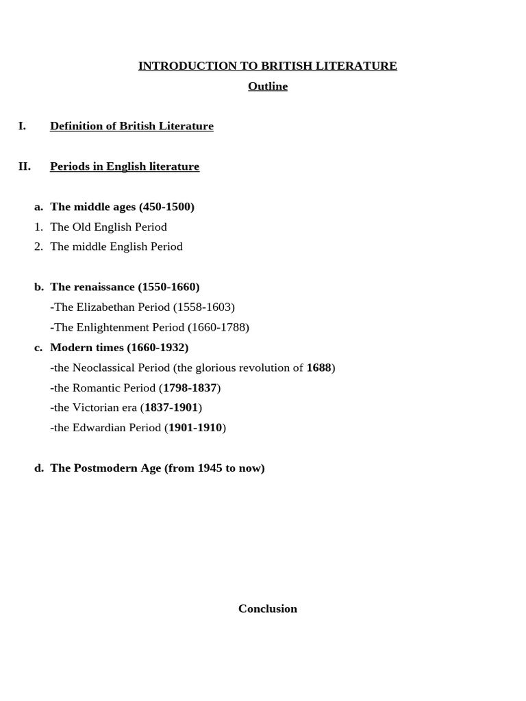 Introduction To British Literature 2024 | PDF | Victorian Literature ...