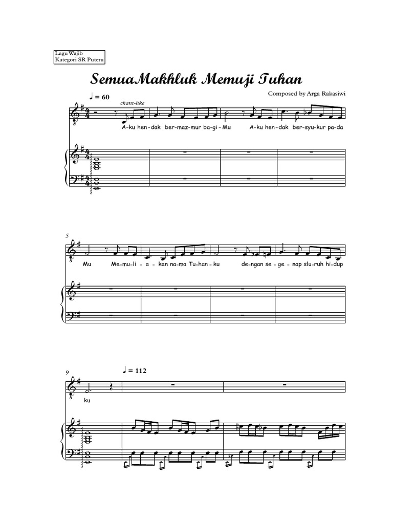 Lirik Lagu Semua Makhluk Memuji Tuhan | PDF