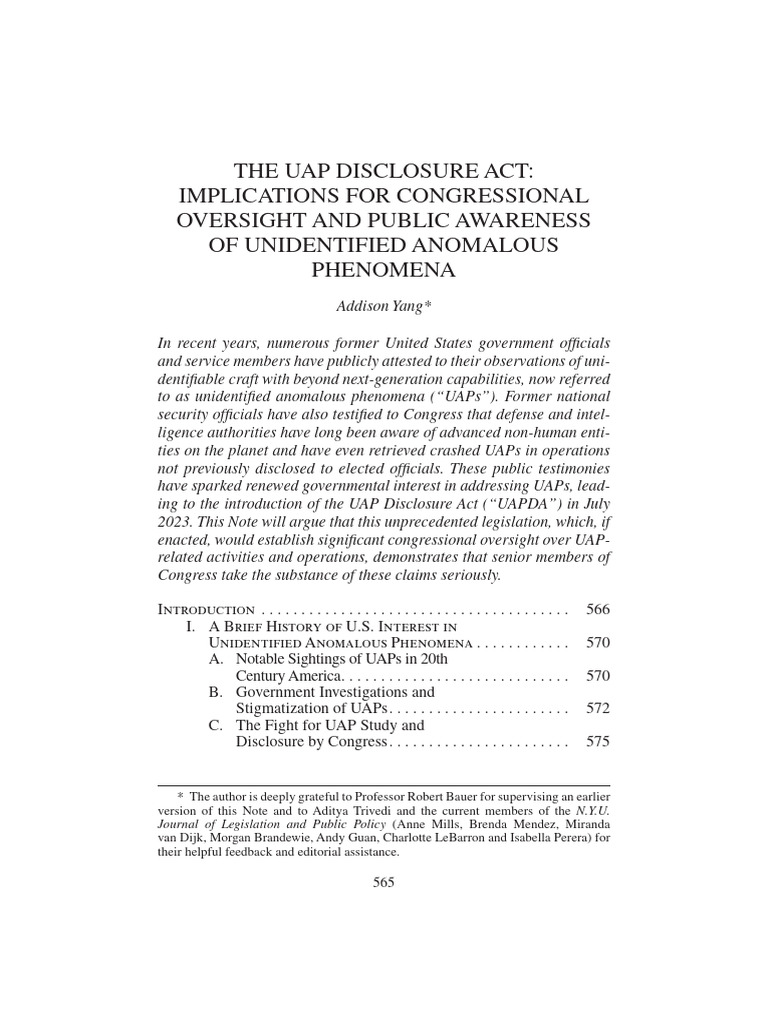 The Uap Disclosure Act: Implications For Congressional Oversight and ...