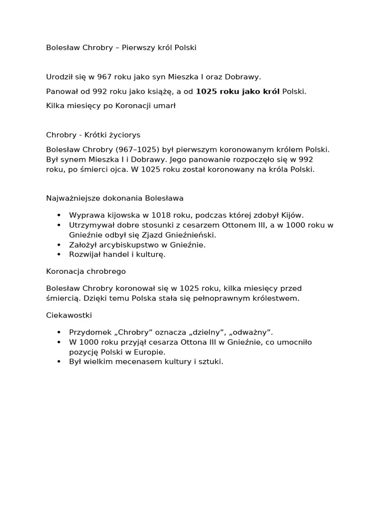 Bolesław Chrobry - Pierwszy Król Polski | PDF