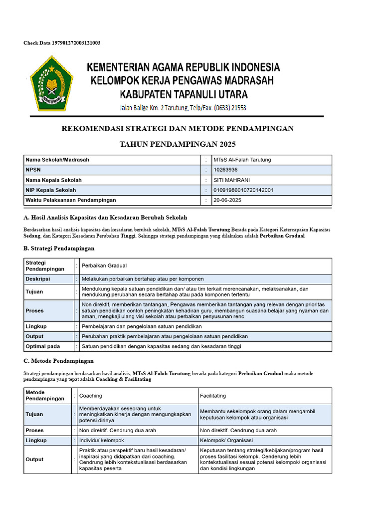 Rekomendasi Dan Strategi MTs Al-Falah | PDF