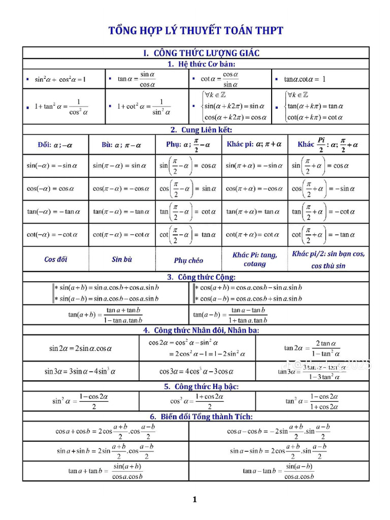 T NG H P Công TH C Toán 12 | PDF