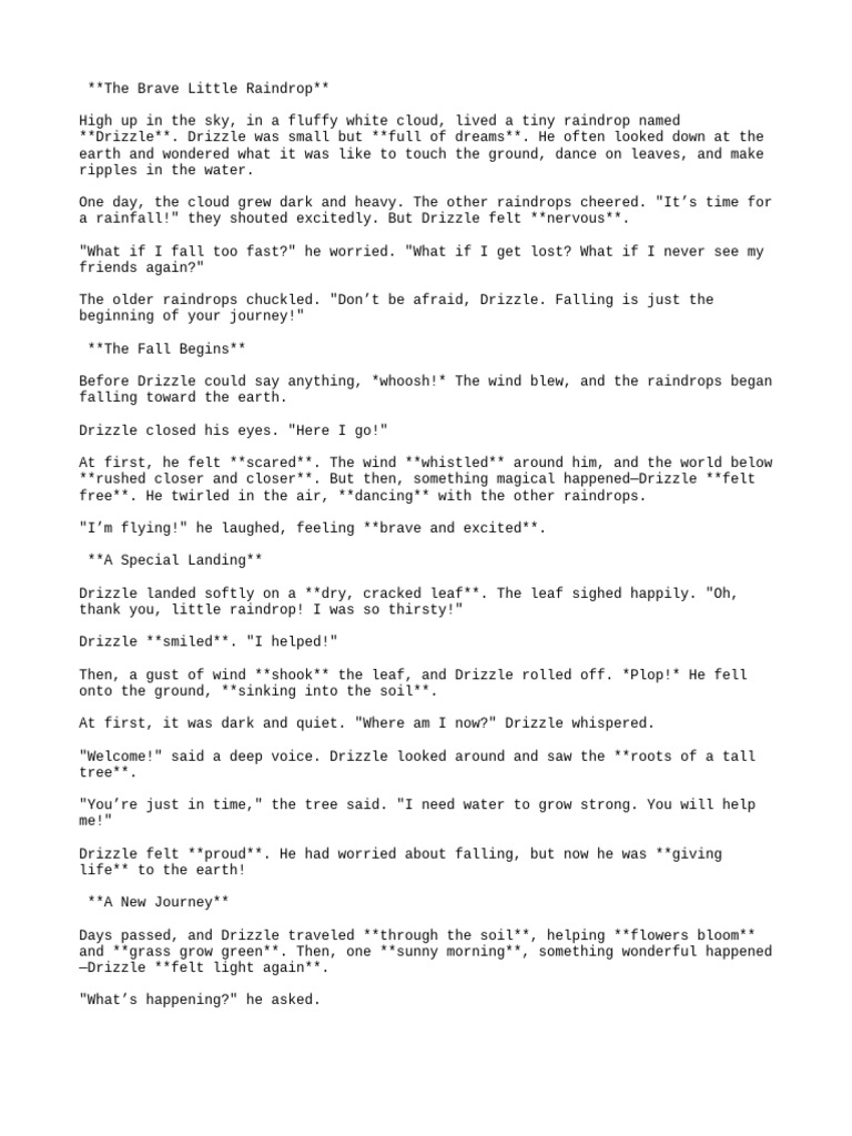 Story - The Brave Little Raindrop | PDF