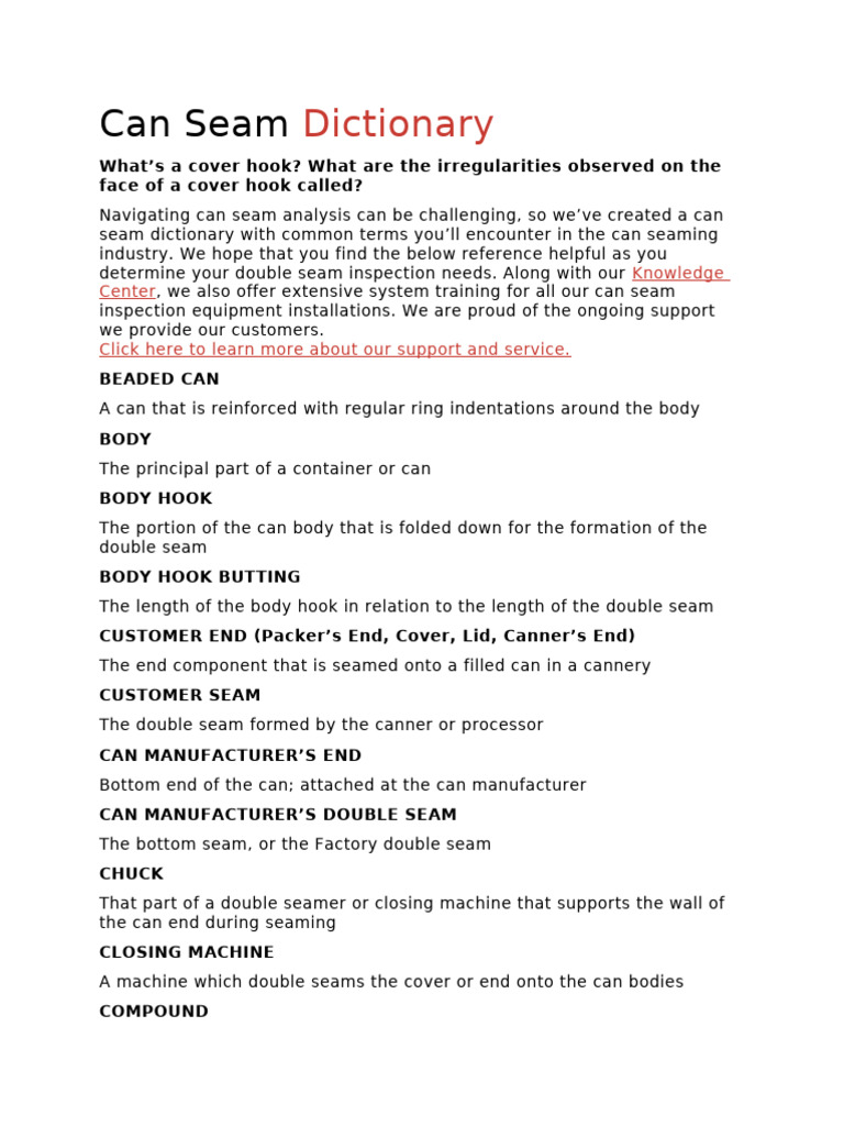 Can Seam Dictionary | PDF | Seam (Sewing) | Canning