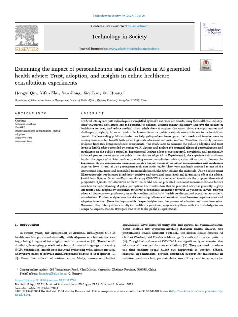 Technology in Society: Hongyi Qin, Yifan Zhu, Yan Jiang, Siqi Luo, Cui Huang | PDF | Artificial ...