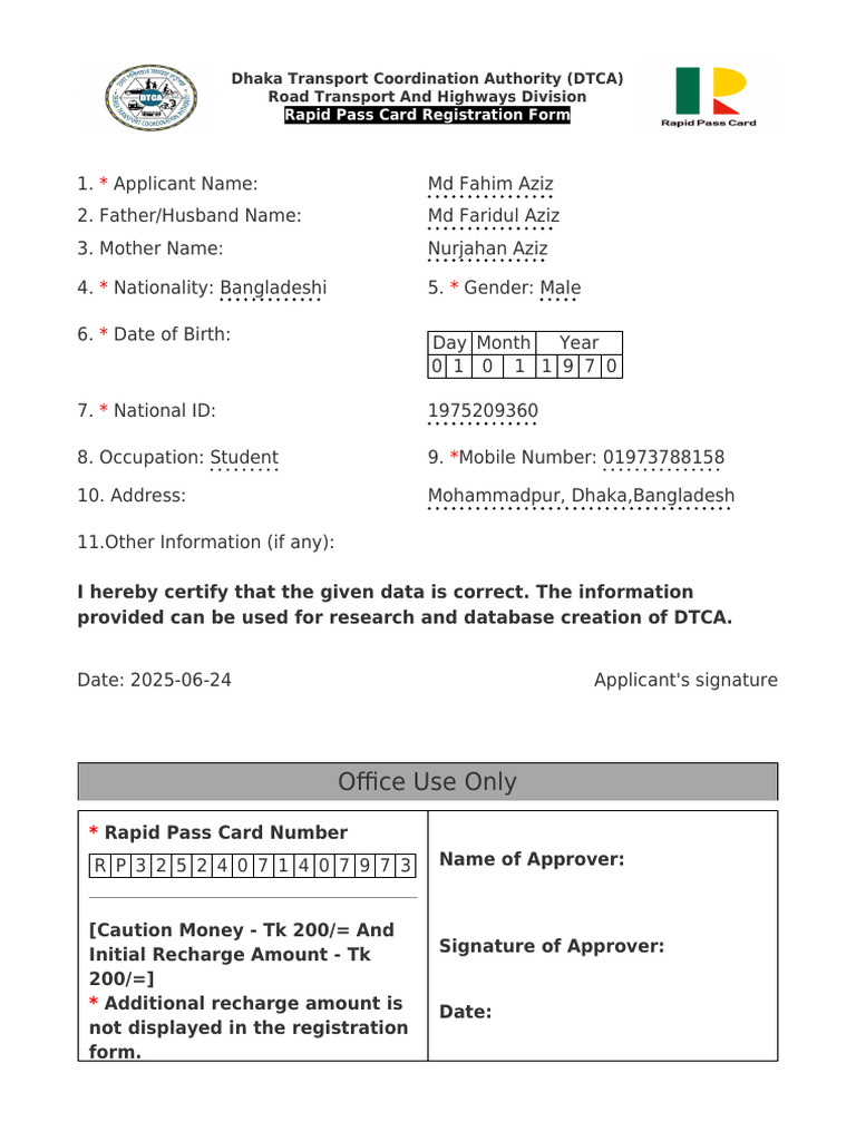 Lost Rapid Pass Registration Form | PDF