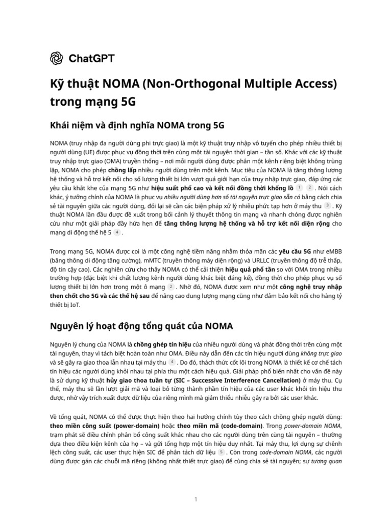 Kỹ Thuật NOMA (Non-Orthogonal Multiple Access) Trong Mạng 5G | PDF