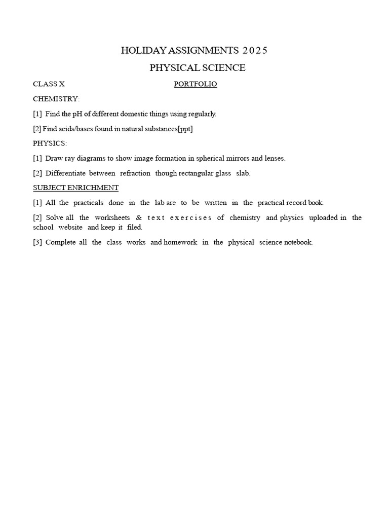 X-Holiday Assignments 2025-26 | PDF