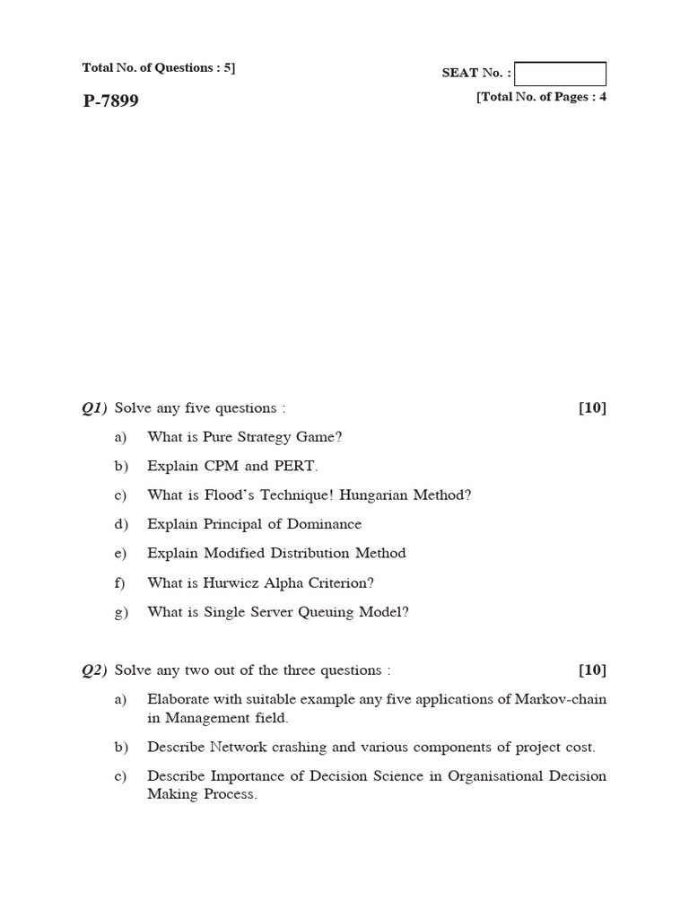 Question Paper 2 (Decision Science) | PDF | Applied Mathematics