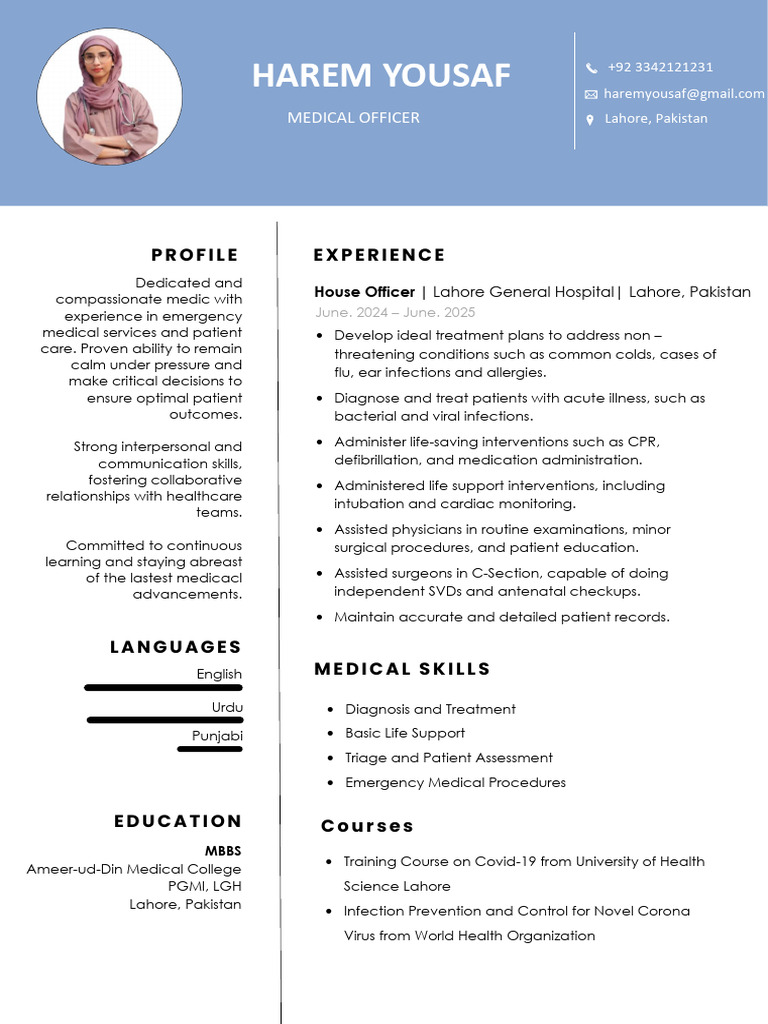 Harem Yousaf Medical Officer Resume June 2025 | PDF | Health Care | Medicine
