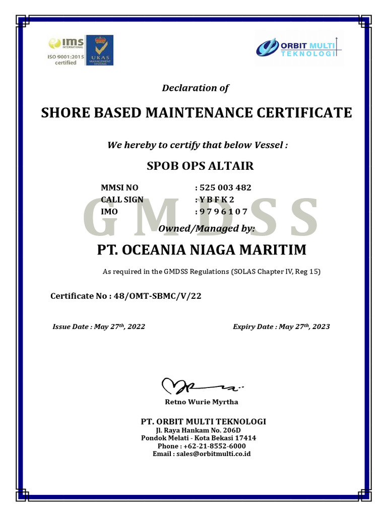 Shore Based Maintenance Certificate for GMDSS | PDF | Radio Wave ...