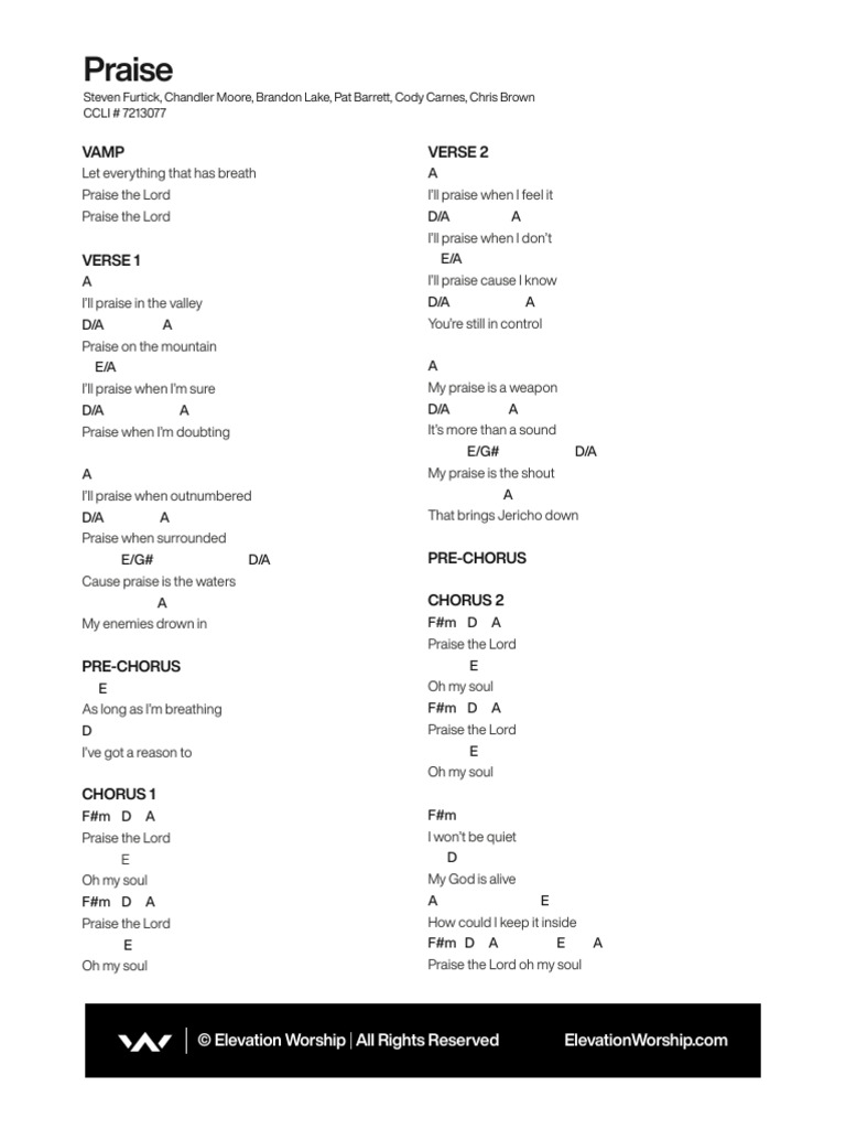 Praise the Lord Chords Guide | PDF | Song Structure | Christian Music