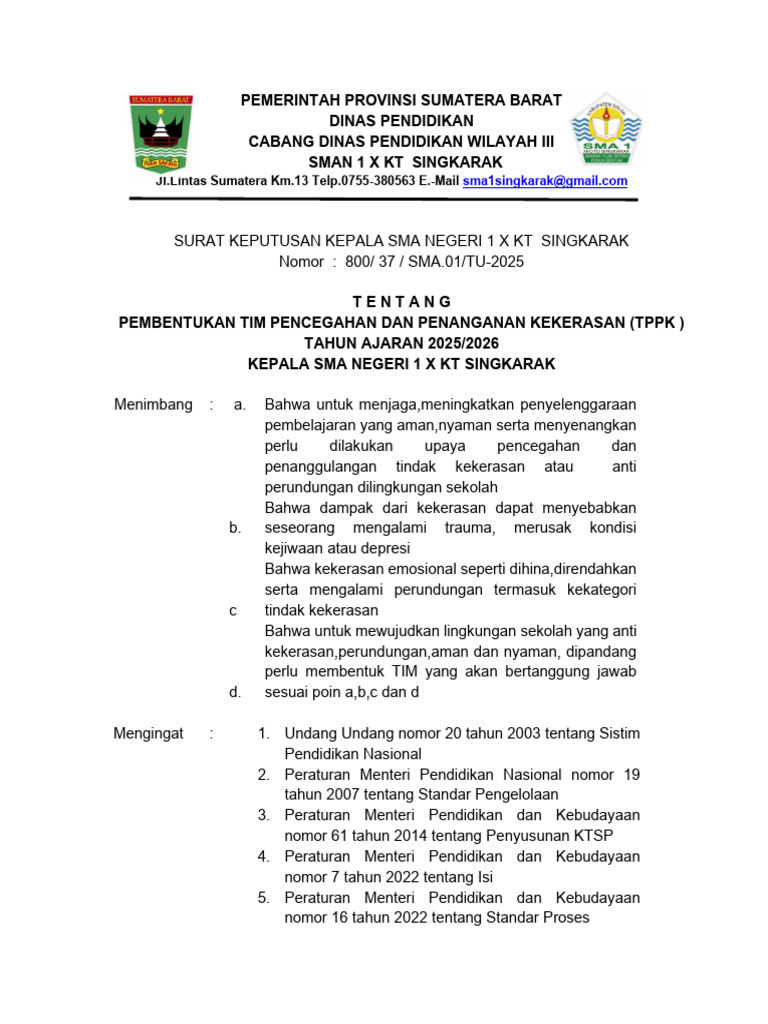 SK Pembentukan Tim TPPK 2025/2026 | PDF