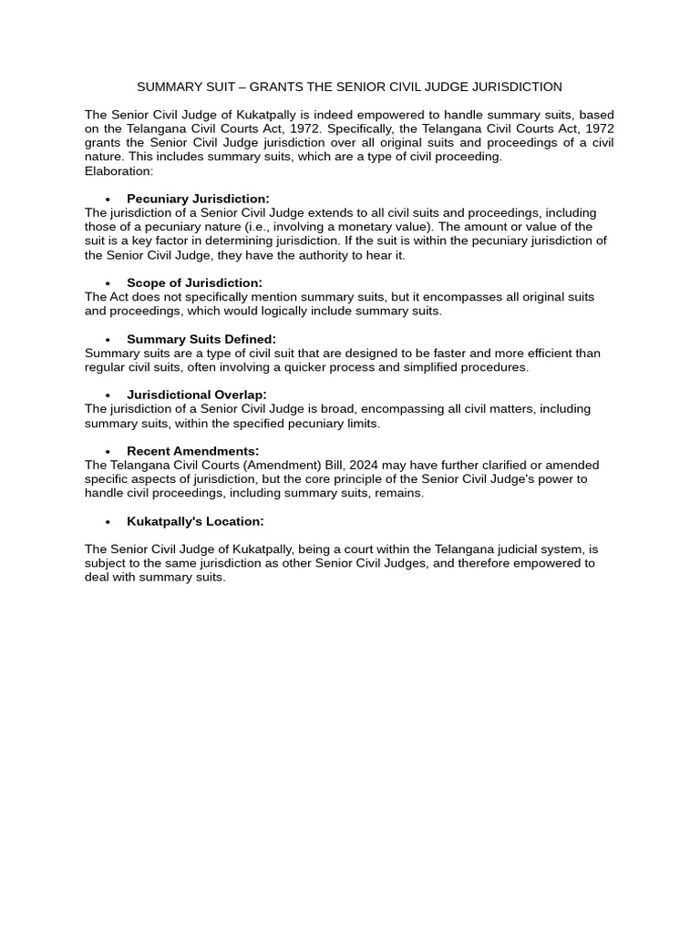 Senior Civil Judge's Authority on Summary Suits | PDF | Lawsuit ...