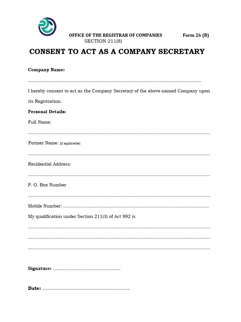 Company Secretary Consent Form | PDF