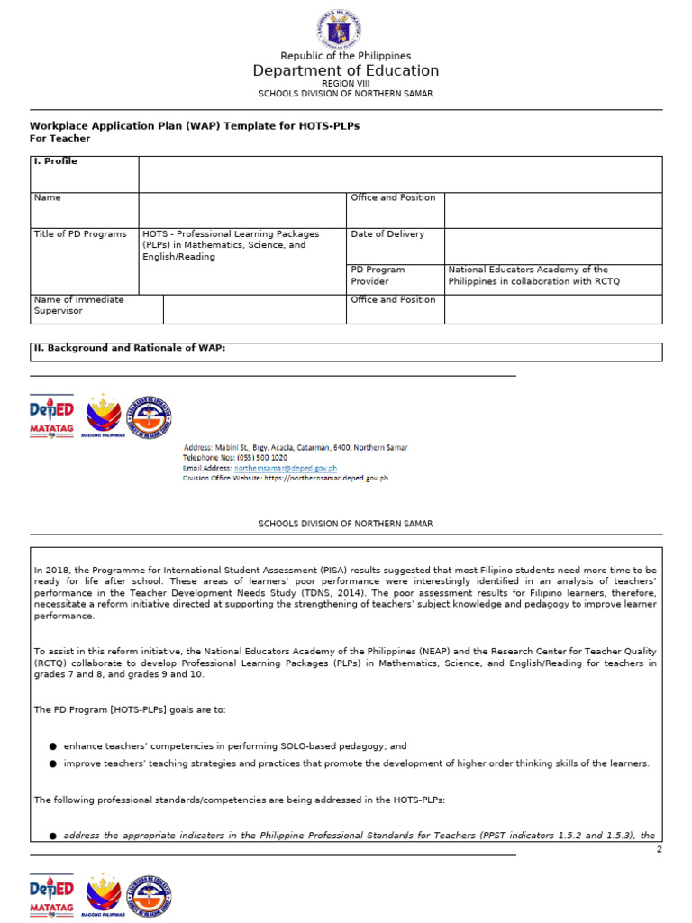 s5 Template WAP For Teachers | PDF | Teachers | Learning