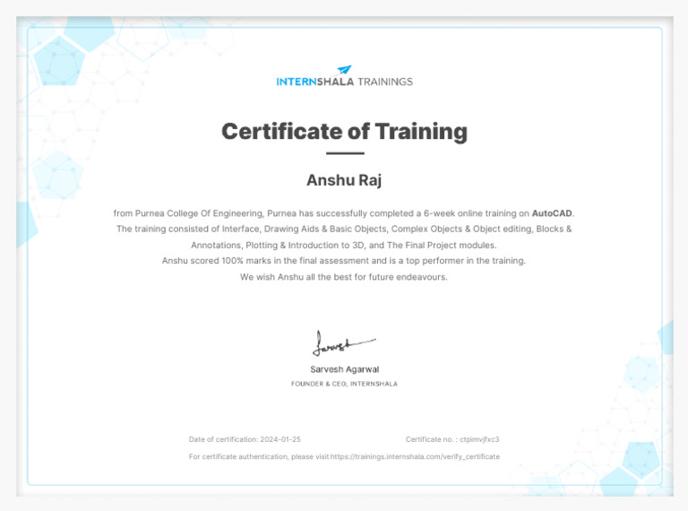 AutoCAD Training - Certificate of Completion | PDF