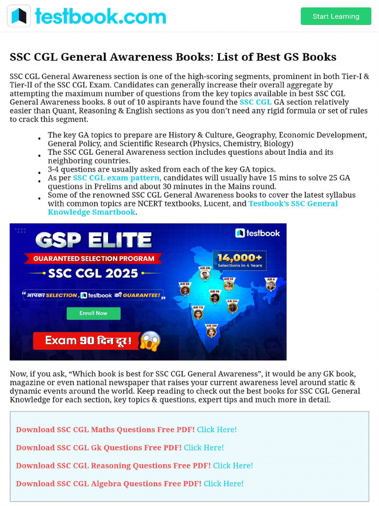 SSC CGL General Awareness Books - List of Best GS Books | PDF