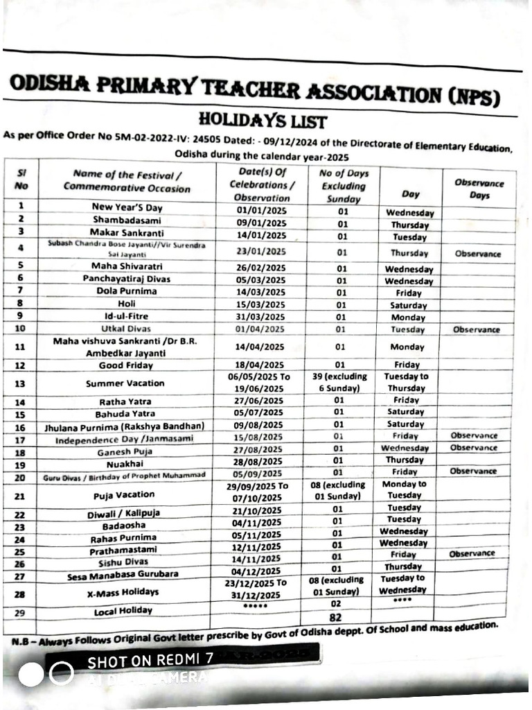 Holiday List 25-26 | PDF
