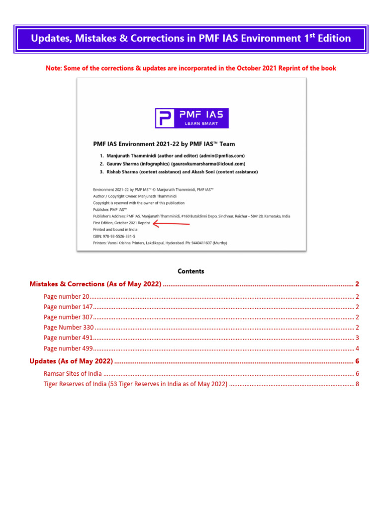 PMF IAS Environment Updates & Corrections | PDF | Wildlife