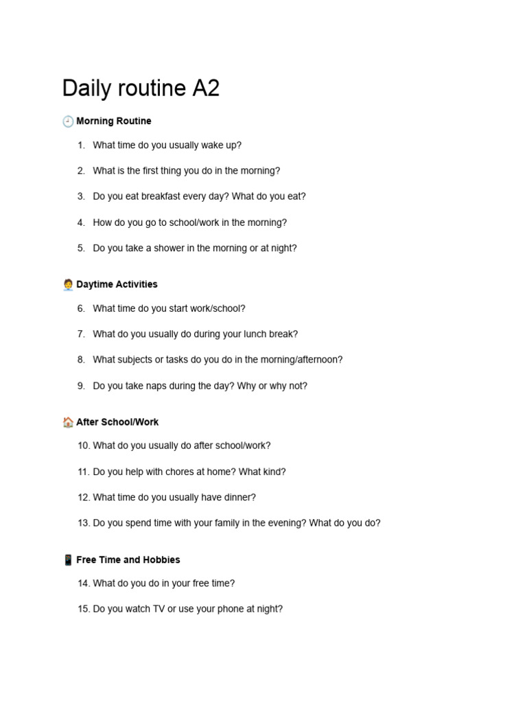 Daily Routine A2 | PDF