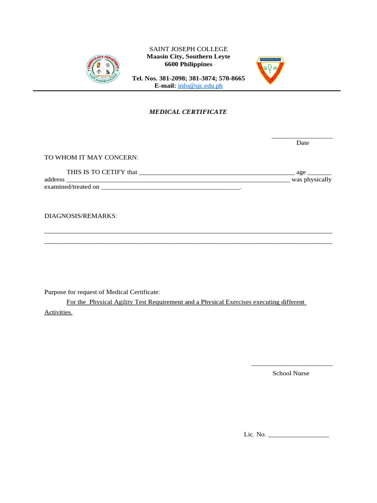 Medical Cert. 2025 | PDF