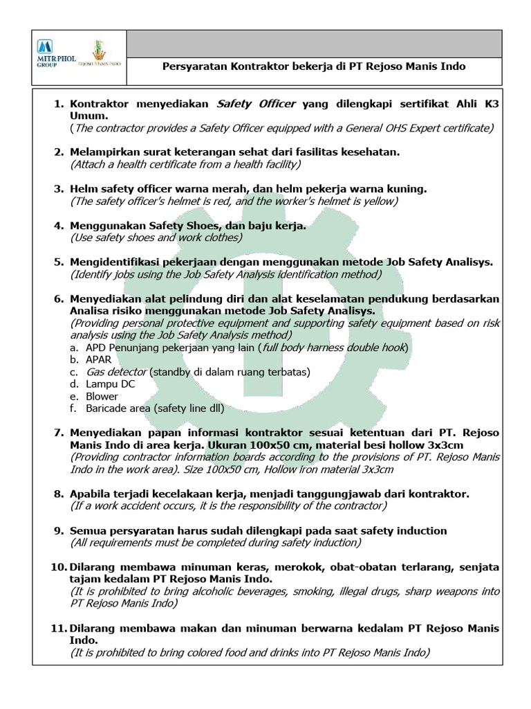 Persyaratan K3 Kontraktor | PDF | Chess Theory | Chess