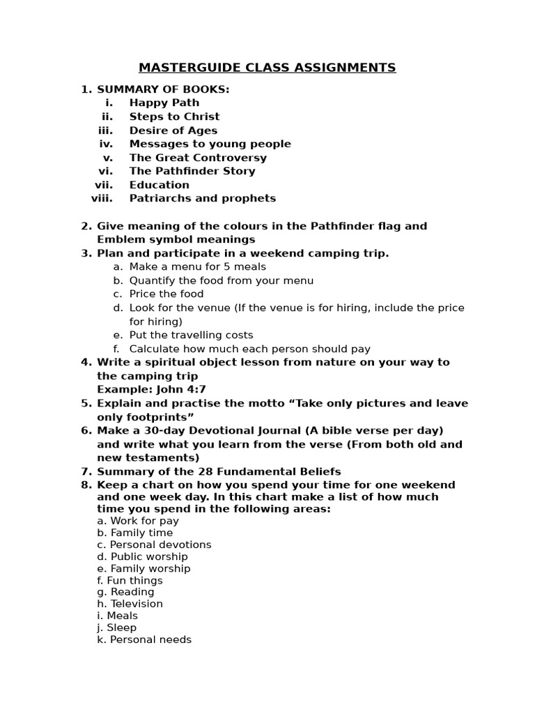 Masterguide Class Assignments | PDF