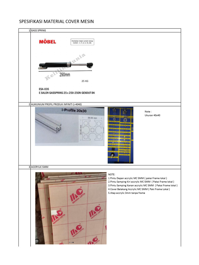 Spesifikasi Material Cover Mesin | PDF