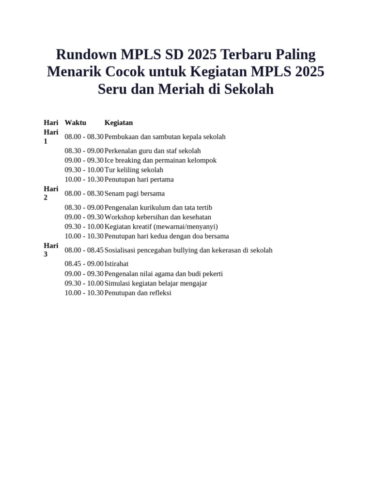 Rundown MPLS SD 2025 Terbaru Paling Menarik Cocok Untuk Kegiatan MPLS 2025 Seru Dan Meriah Di ...