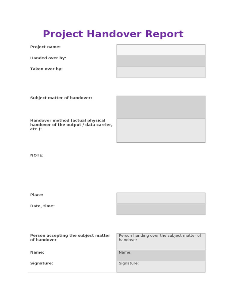Handover Report Template 444 | PDF