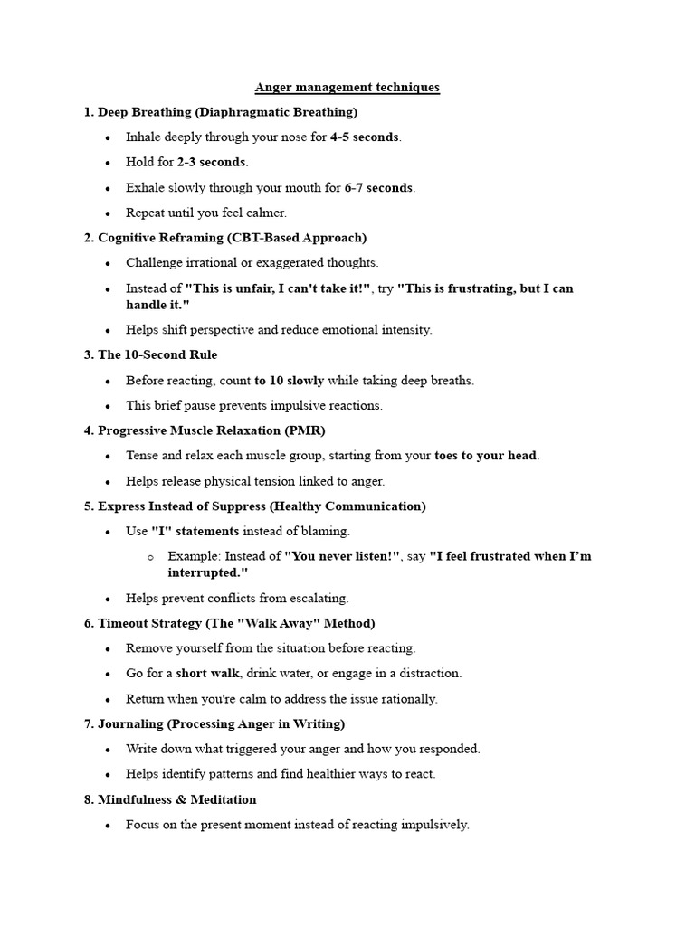 Anger Management Techniques Overview | PDF