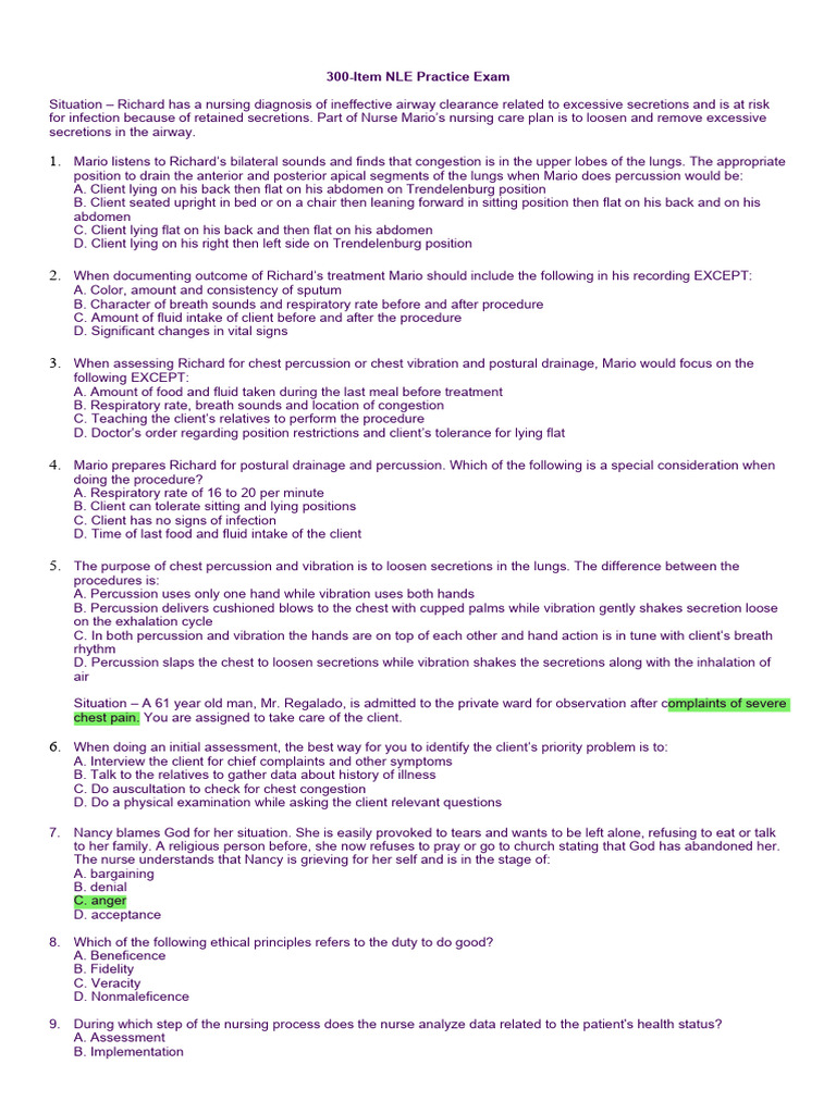 300 Item NLE Practice Exam | PDF | Urination | Blood Pressure