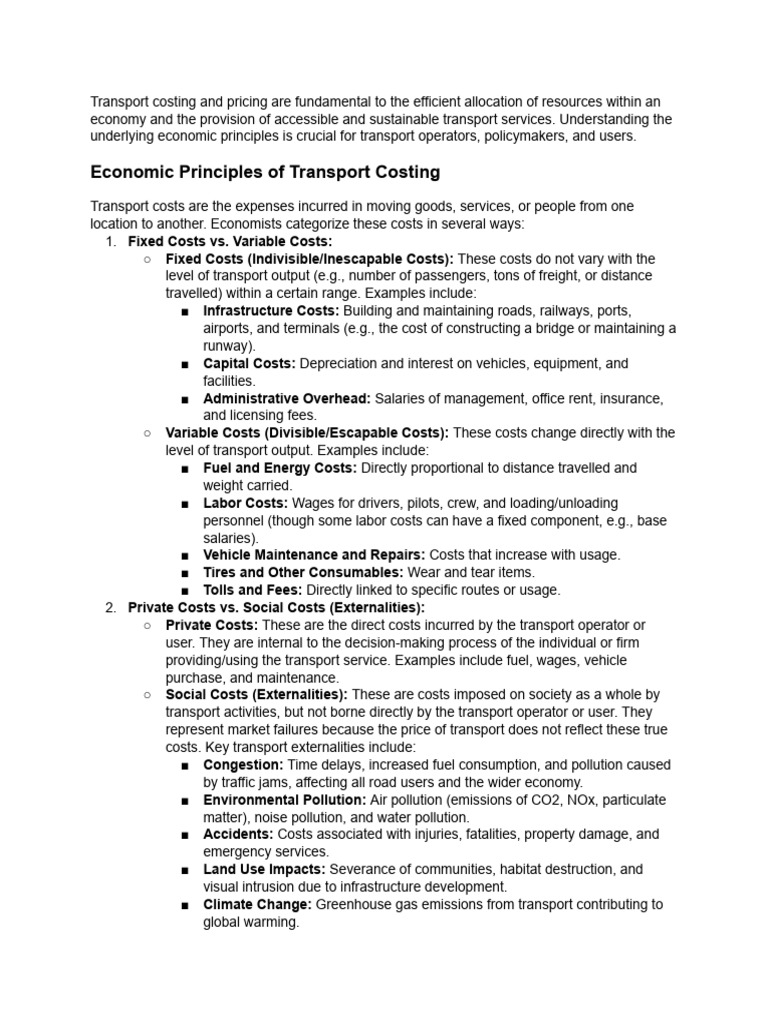 Economic Principles of Transport Costs | PDF | Transport | Externality