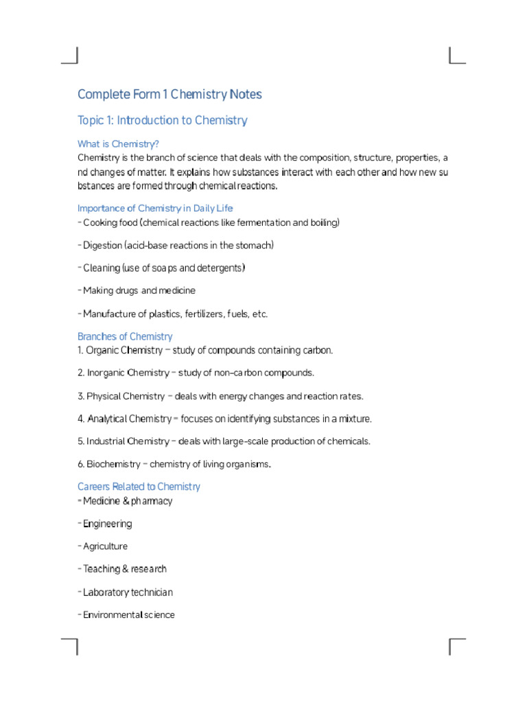 Complete Form1 Chemistry Notes Phoenix | PDF