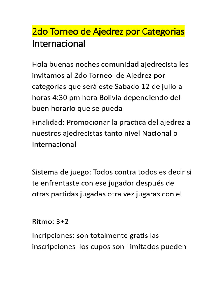2do Torneo Internacional de Ajedrez 2023 | PDF