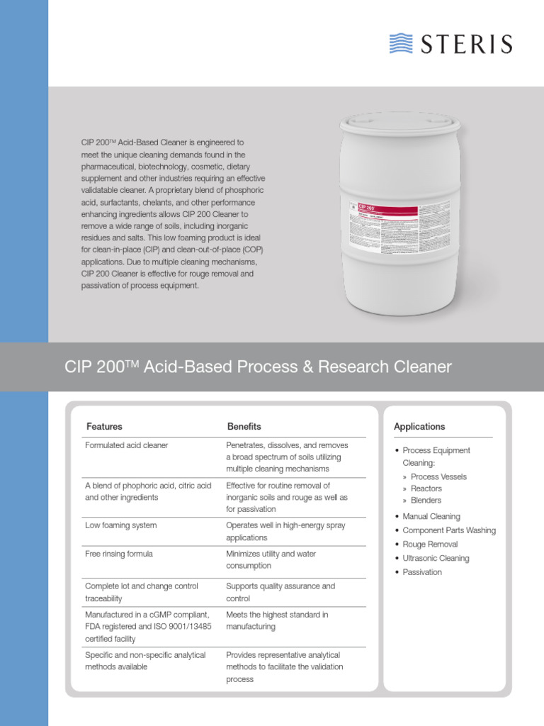 CIP 200™ Cleaner Overview and Benefits | PDF | Chemical Substances ...